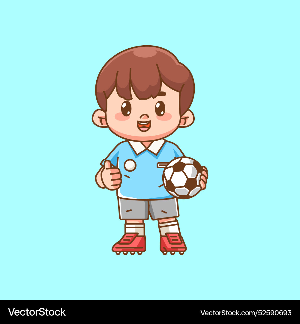 Cute soccer player thumbs up kawaii chibi Vector Image