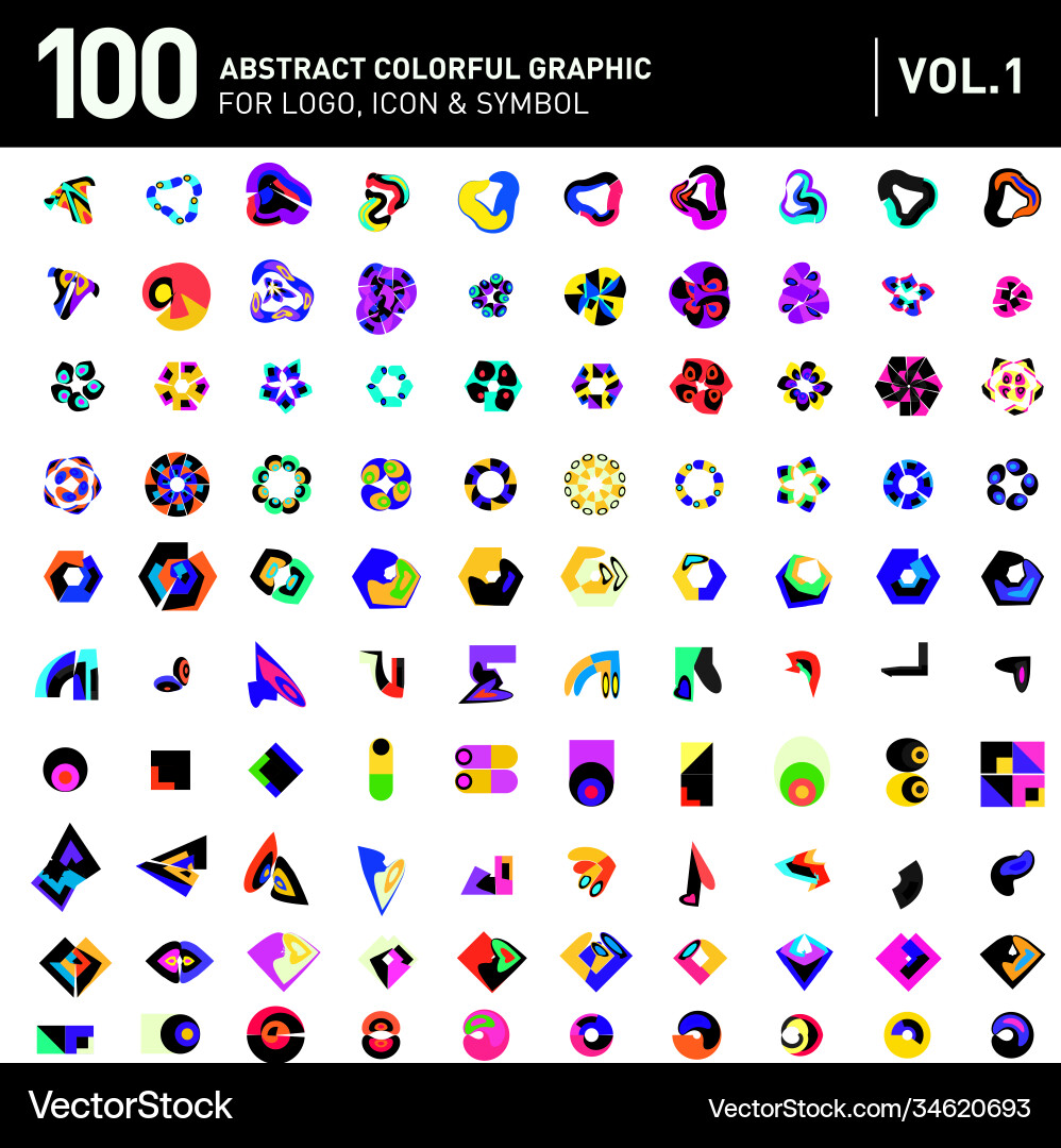 Logo and icon mega collection set 100 colorful Vector Image