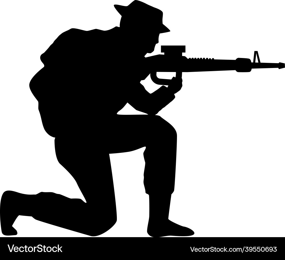 Military crouched with rifle Royalty Free Vector Image