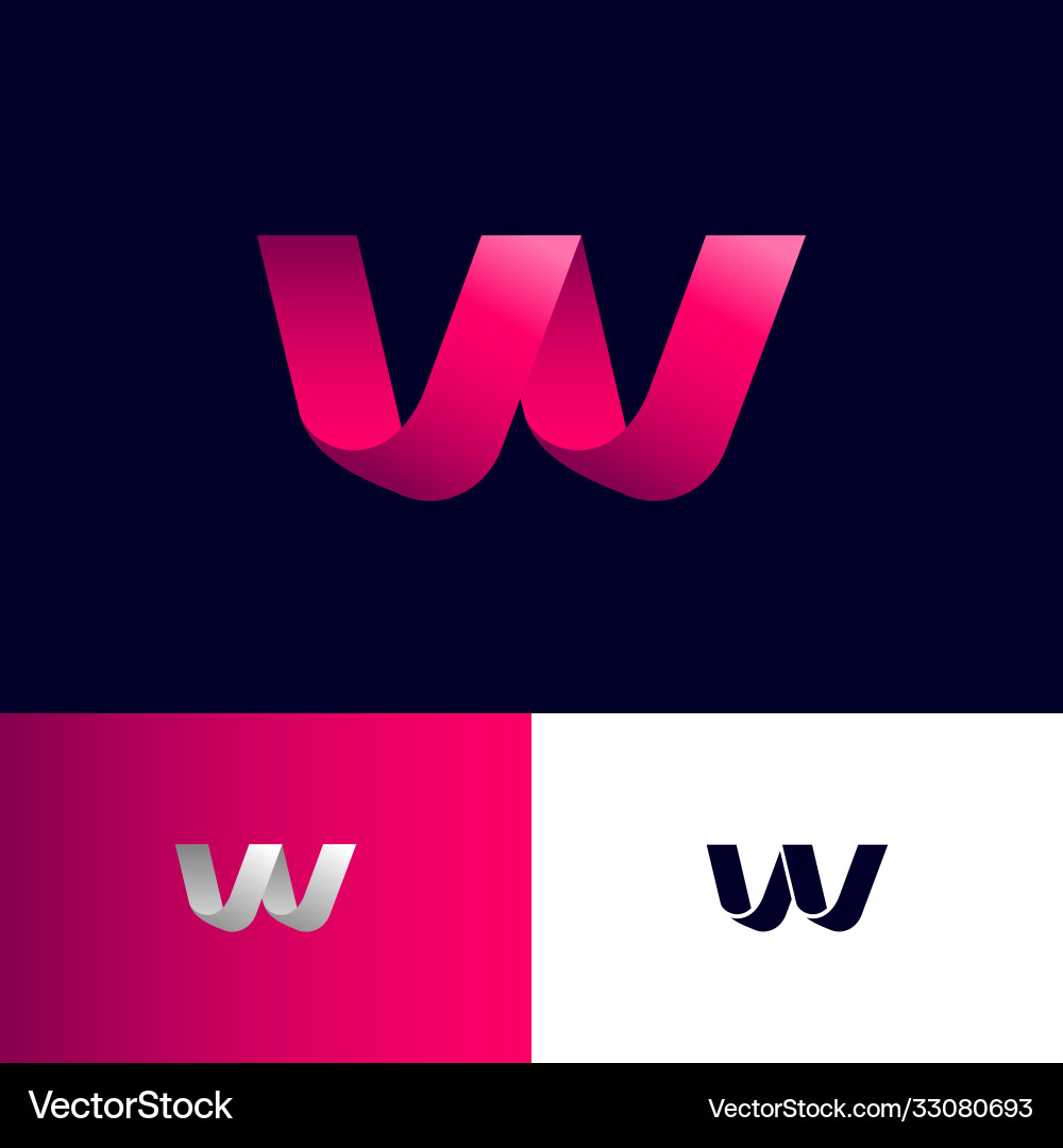 Monogram w pink ribbon folded paper strip Vector Image