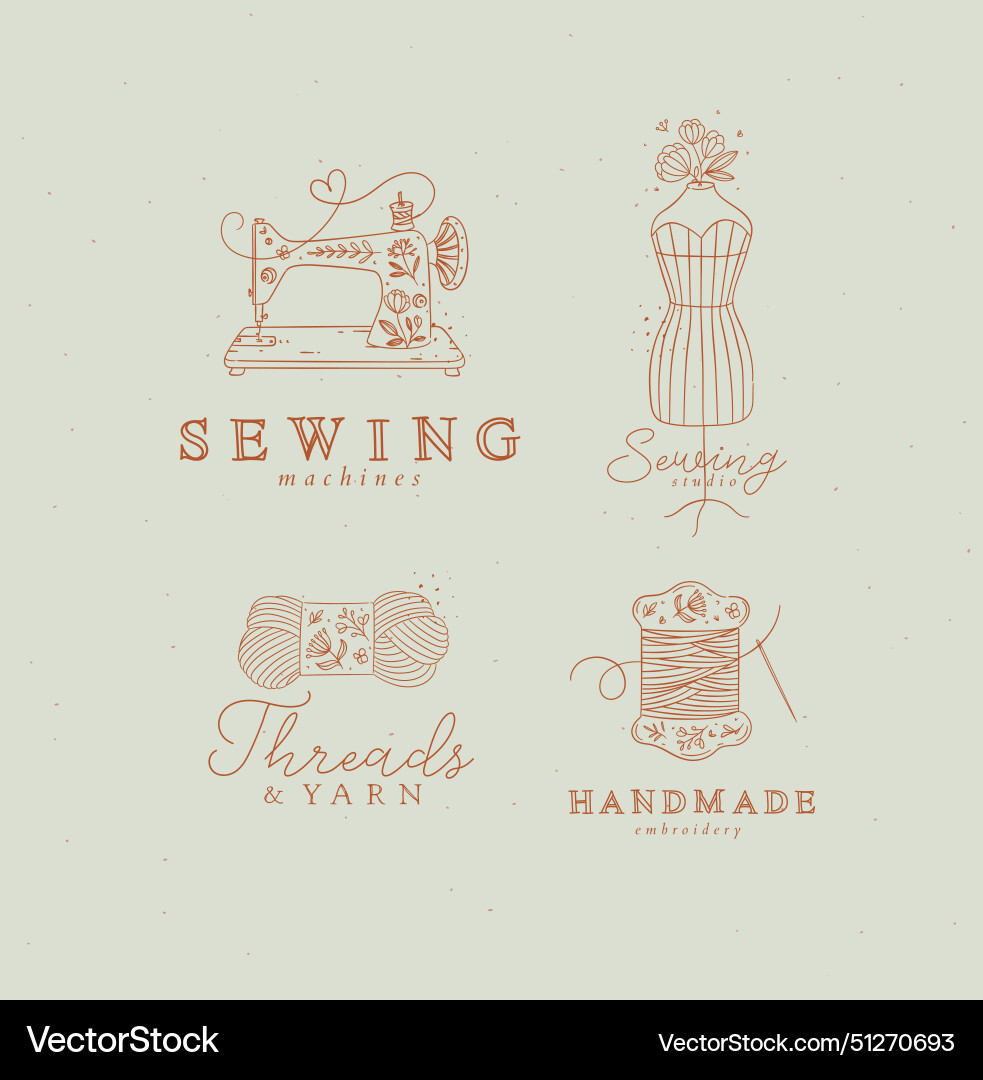 Sewing symbols with lettering turquoise Royalty Free Vector