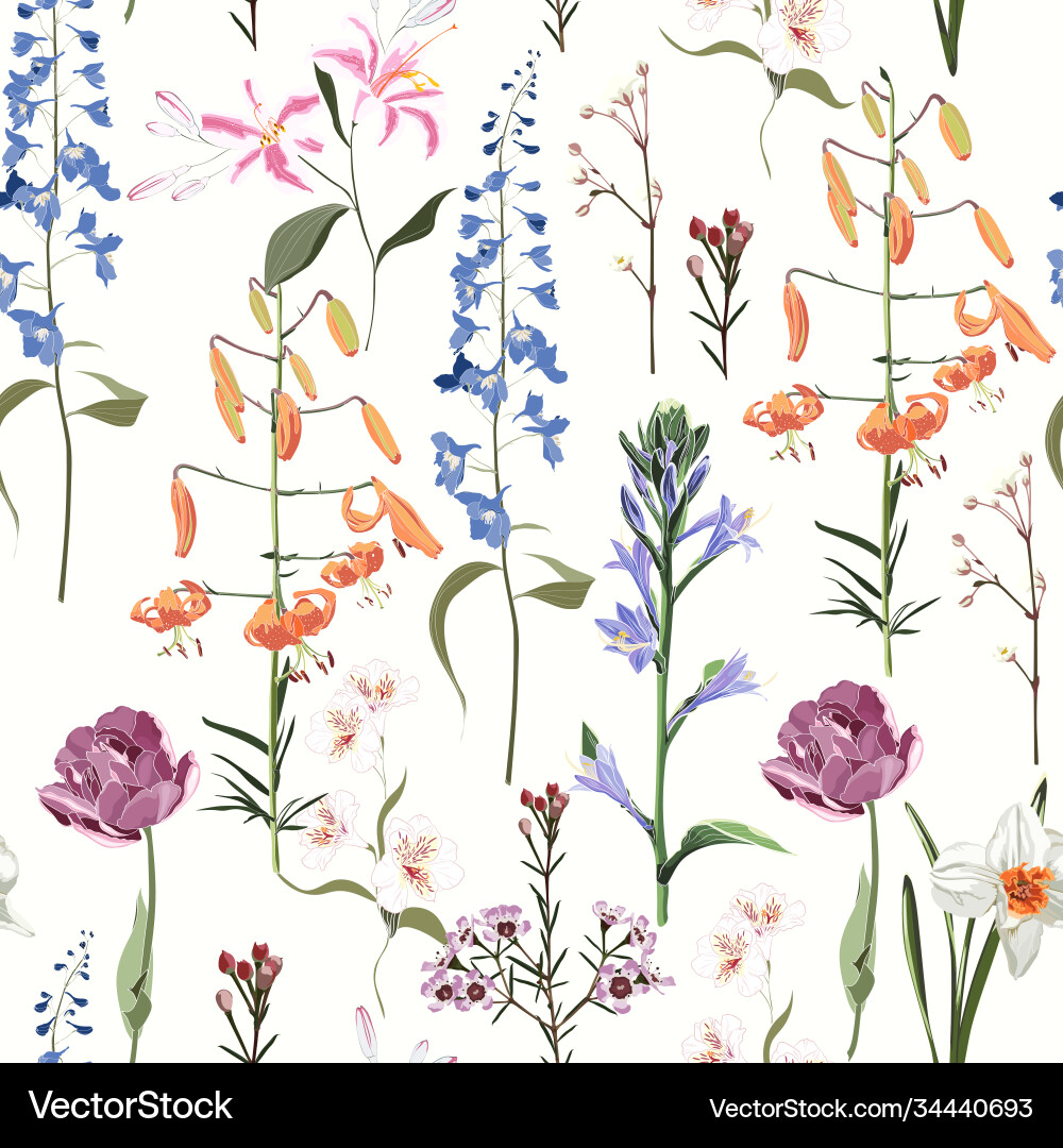 Spring summer flowers vintage seamless pattern Vector Image