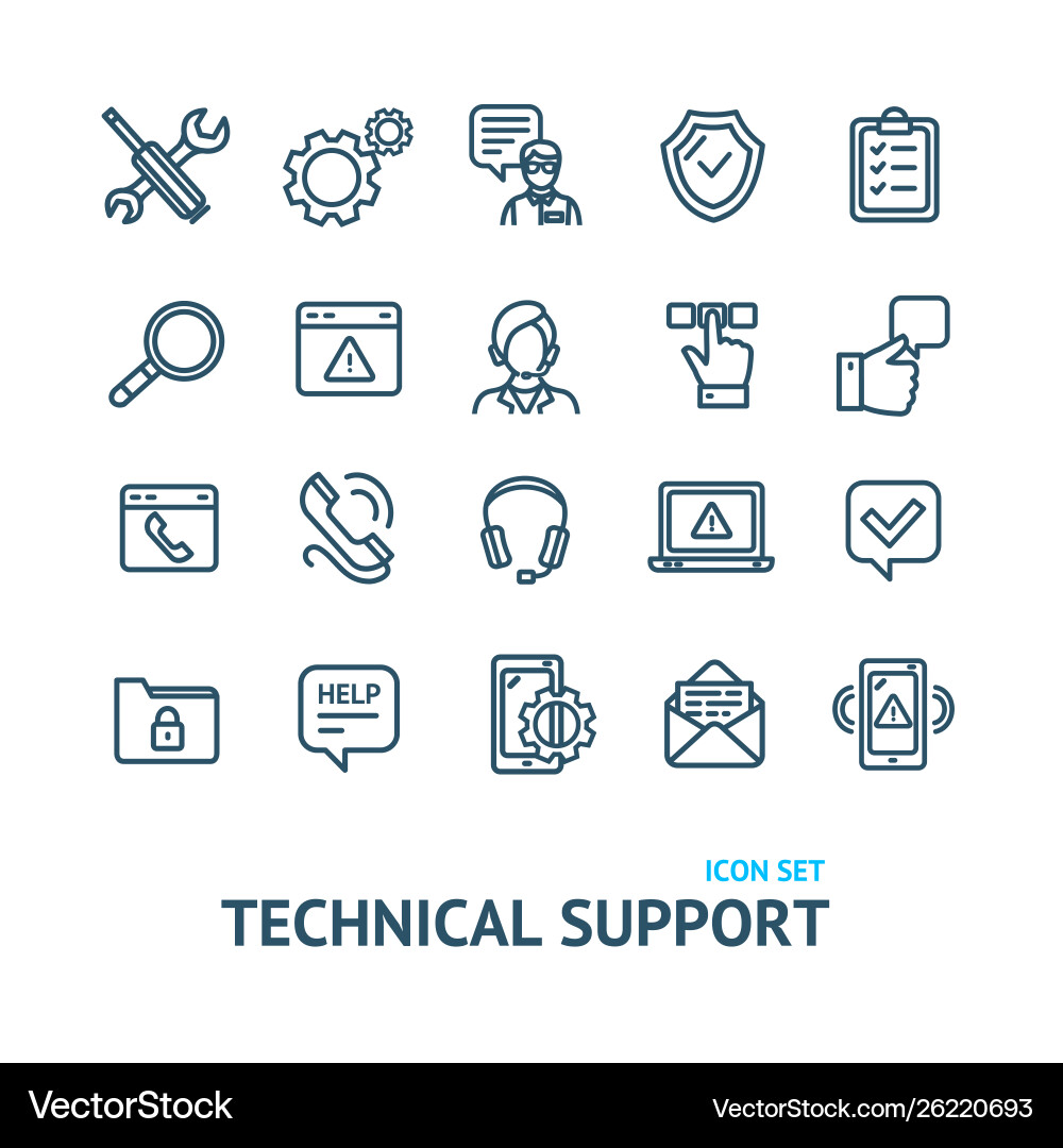 Technical support signs black thin line icon set Vector Image