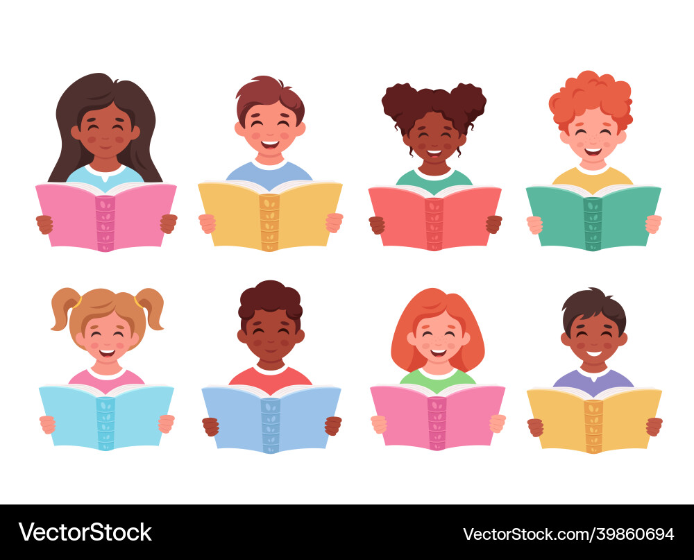Children reading books Royalty Free Vector Image