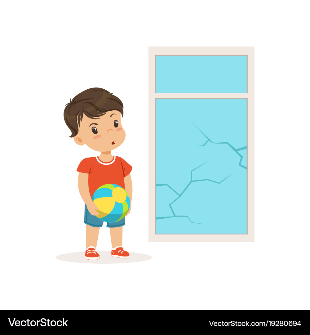 Cute little bully boy crashed the window with ball