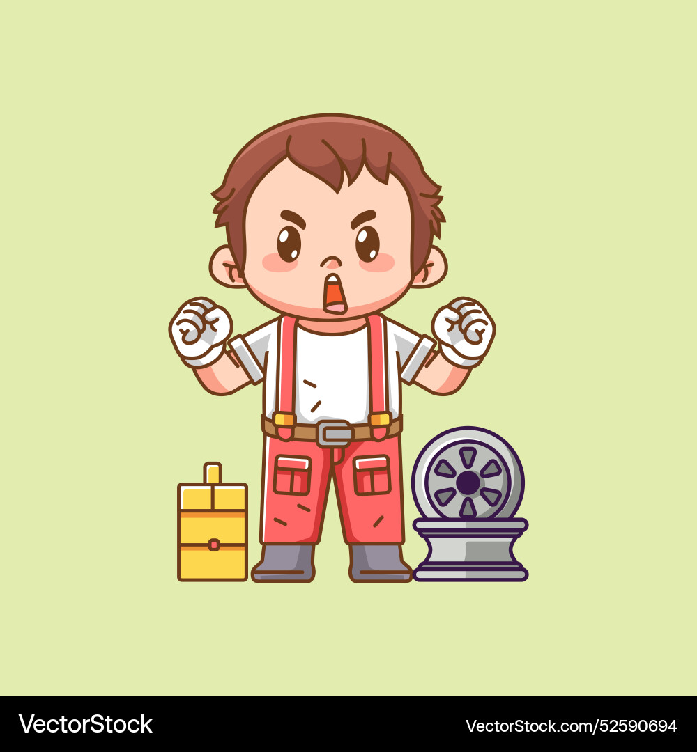 Cute spirit mechanic with tool at workshop kawaii Vector Image
