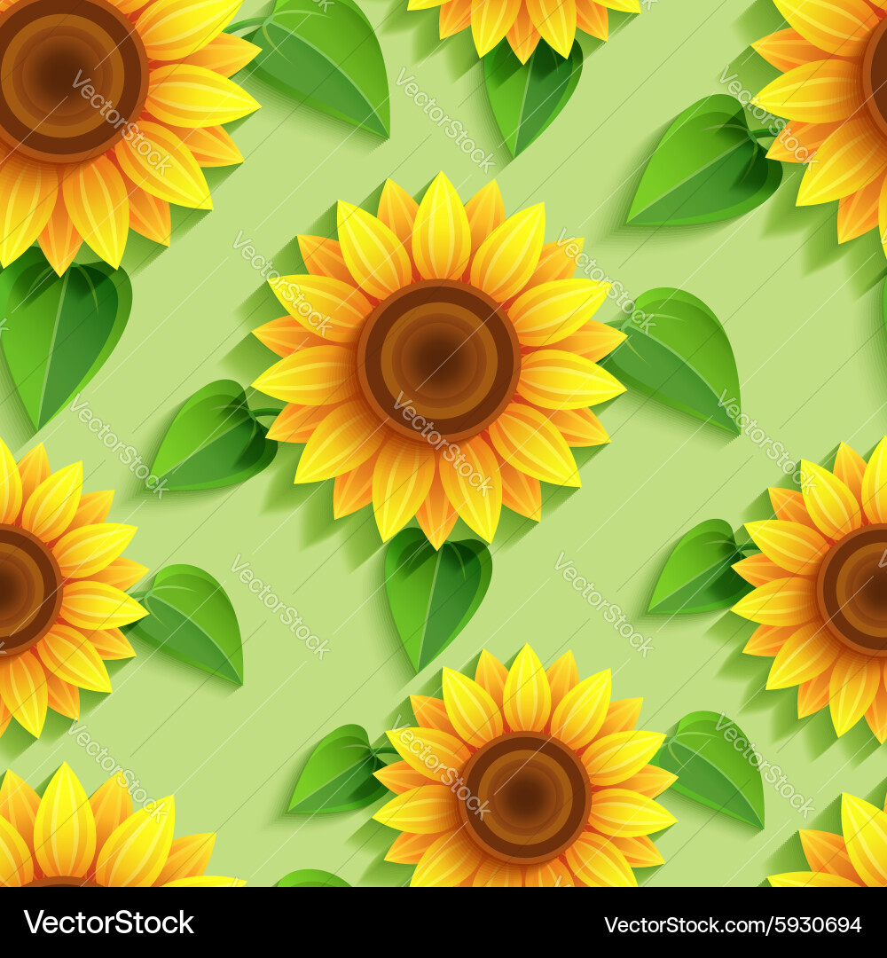 Floral seamless pattern with 3d sunflowers Vector Image