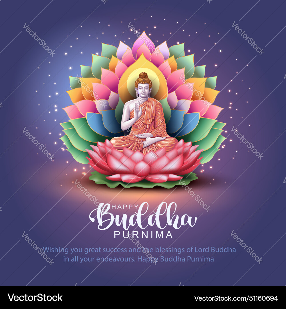 Happy vesak day buddha purnima wishes greetings Vector Image