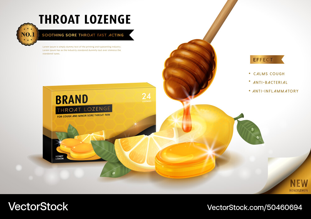 Honey lemon throat lozenge Royalty Free Vector Image
