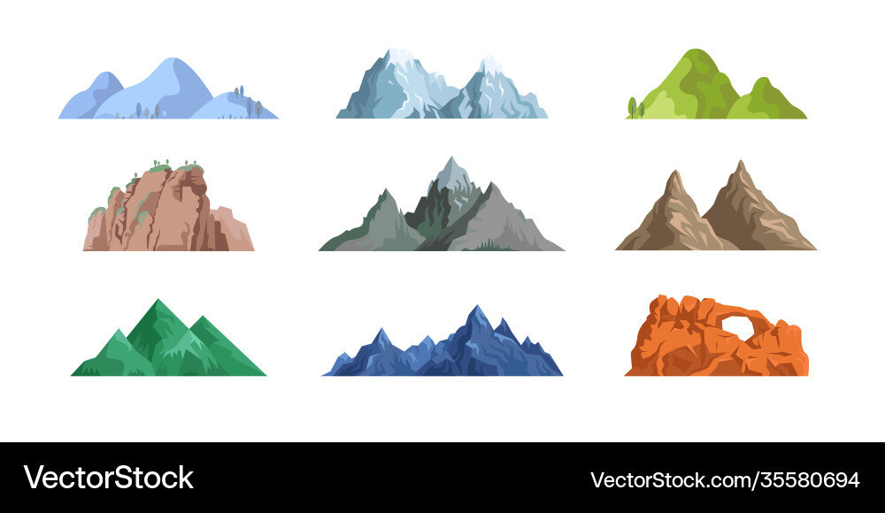 Mountains and rocks flat icon collection Vector Image