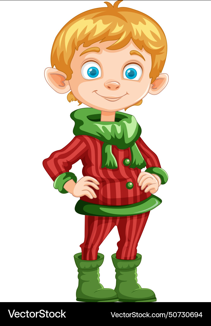 Smiling elf character in traditional holiday Vector Image