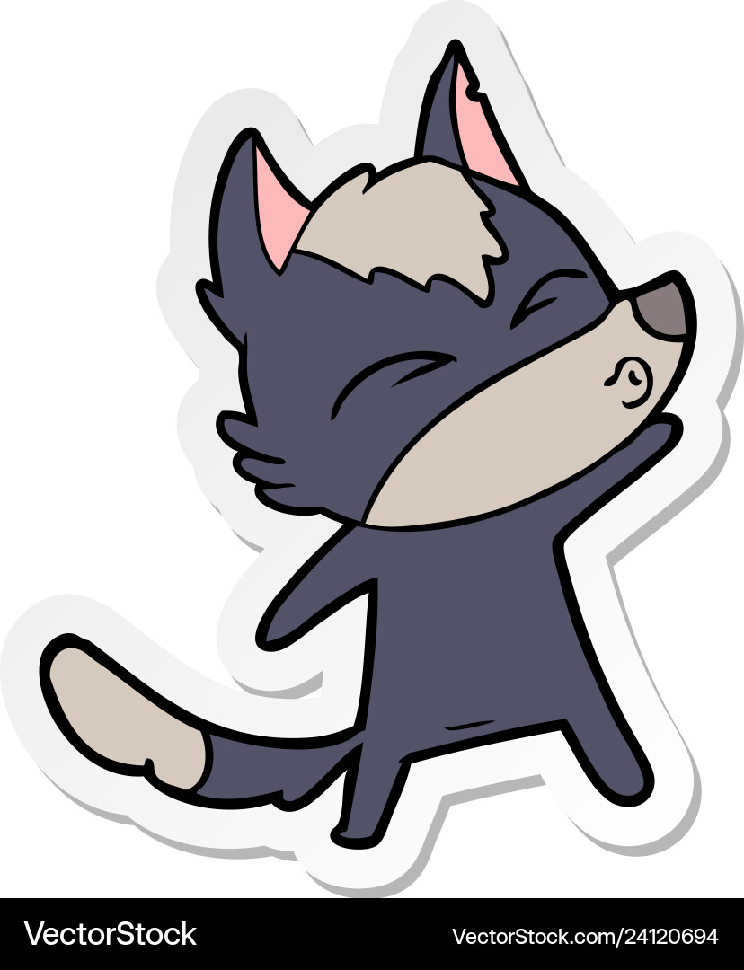 Sticker of a cartoon wolf pouting Royalty Free Vector Image