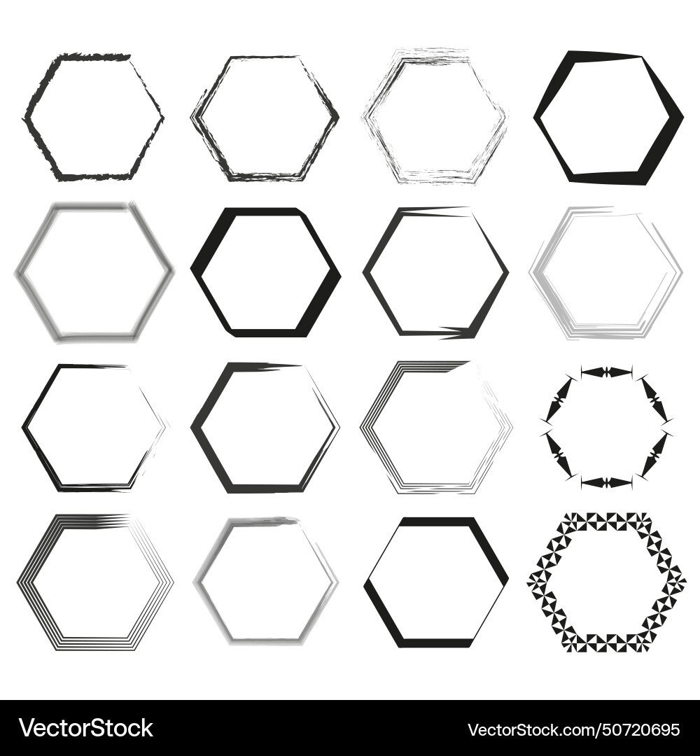 An assortment of hexagonal frames in various Vector Image