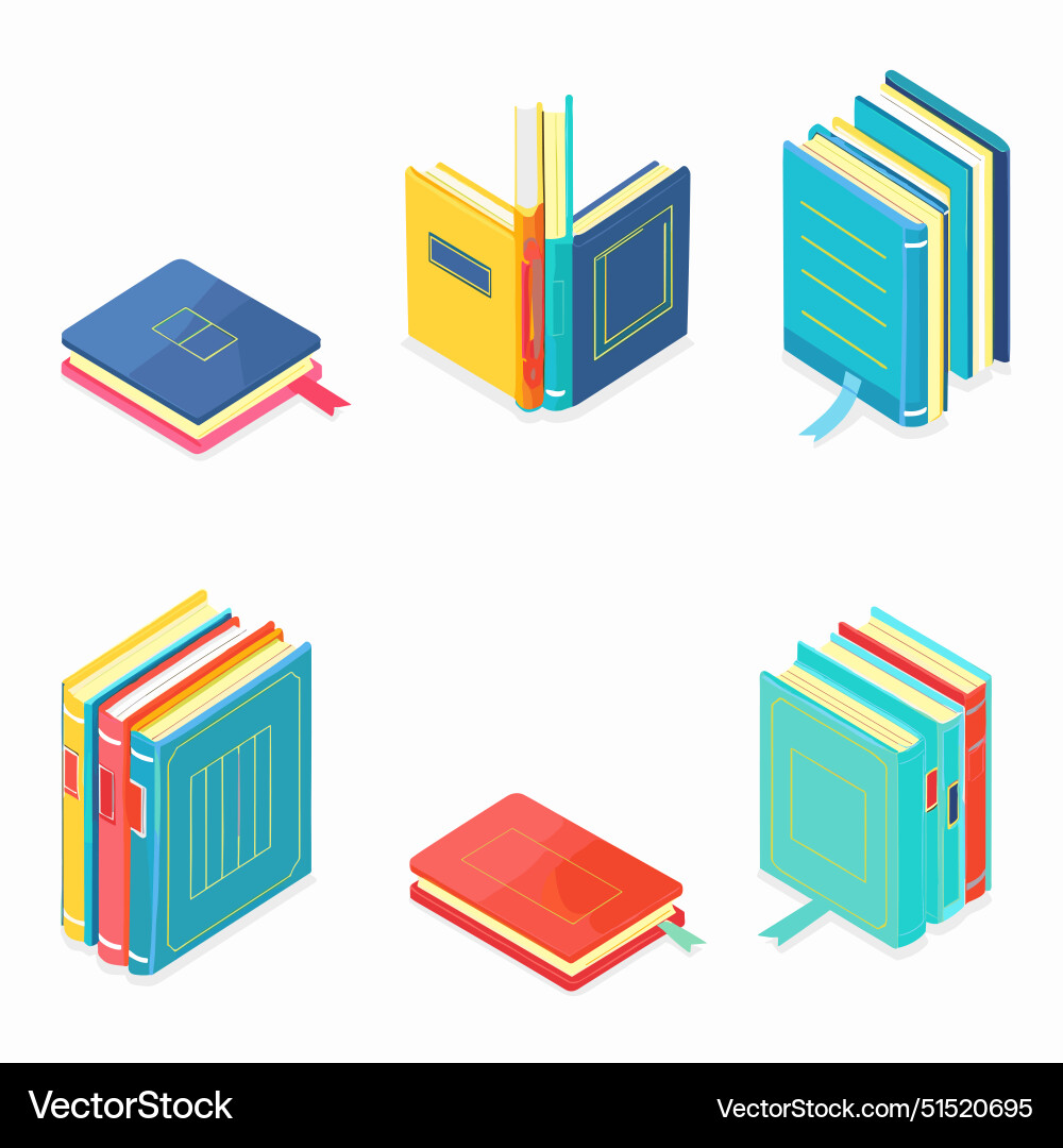 Colorful isometric books set Royalty Free Vector Image