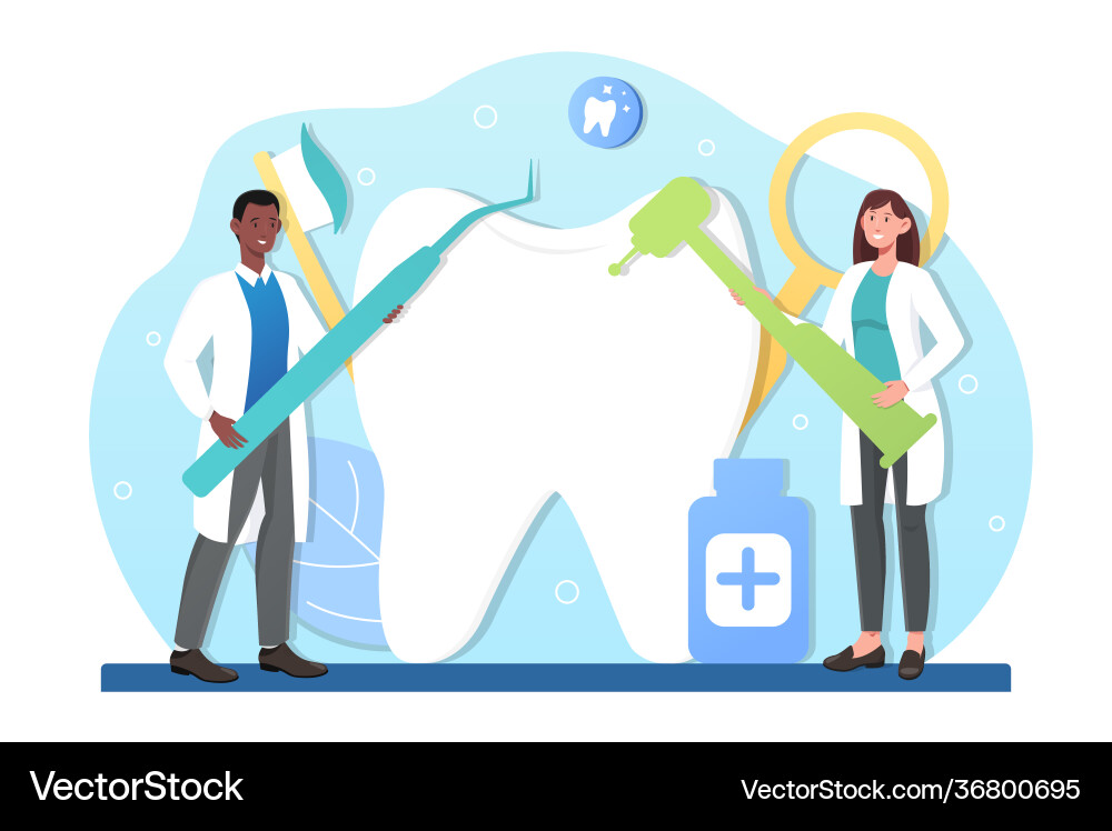 Dentists Curing Tooth Together Royalty Free Vector Image