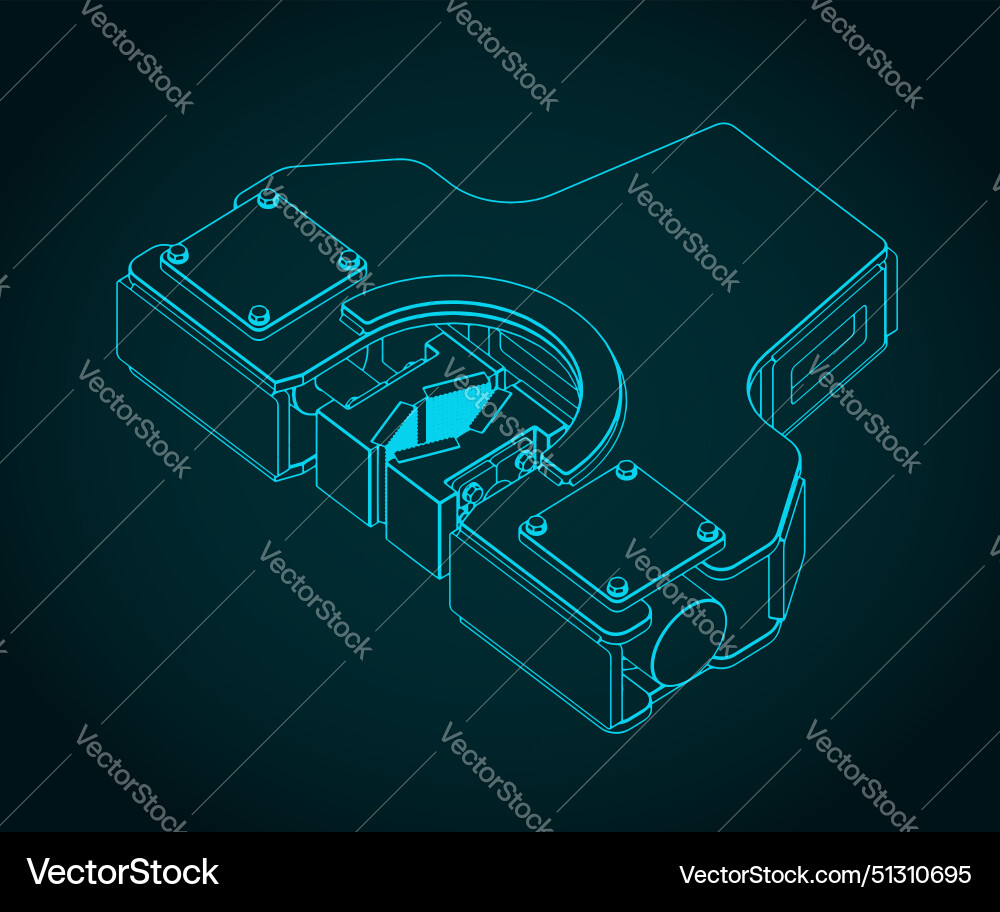 Drilling rig hydraulic clamp isometric blueprint Vector Image