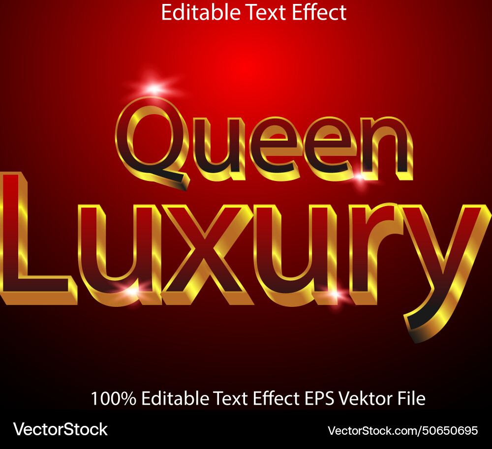 Editable text effect queen luxury 3d style Vector Image
