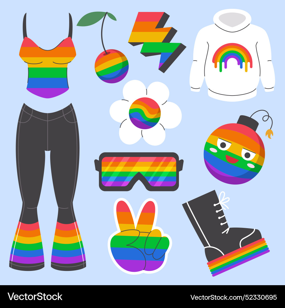 Flat pride month elements collection Royalty Free Vector