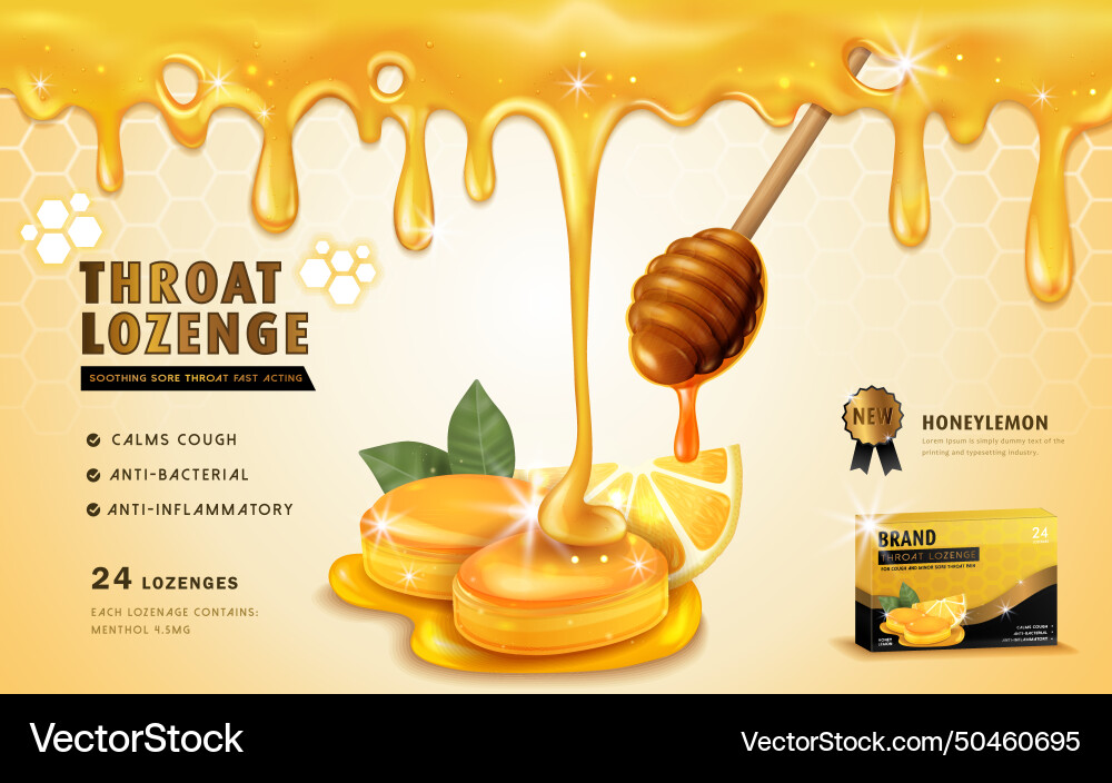 Honey lemon throat lozenge Royalty Free Vector Image