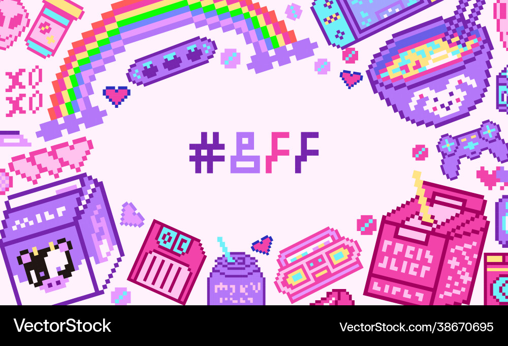 Pixel art 8 bit objects poster or banner retro Vector Image