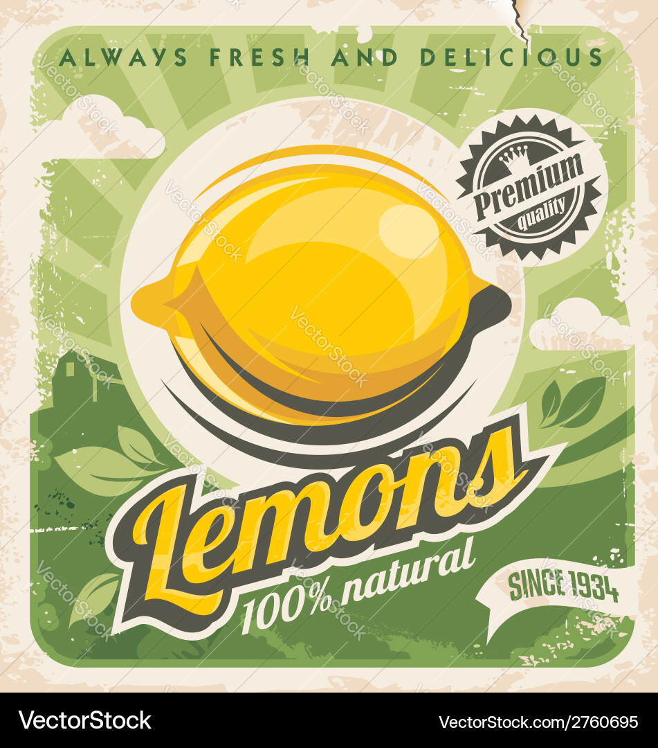 Retro Lemon Poster Royalty Free Vector Image - VectorStock