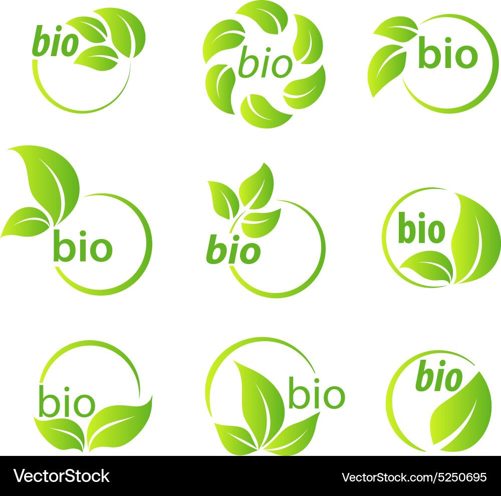 Set of green leaves bio symbol design elements Vector Image
