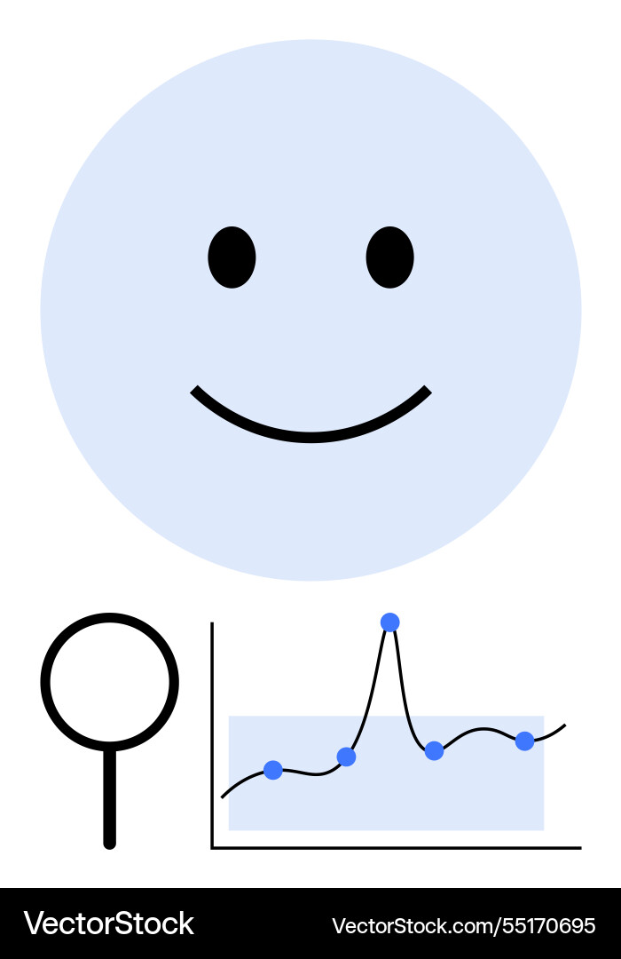 Smiling face with growth graph and magnifying Vector Image