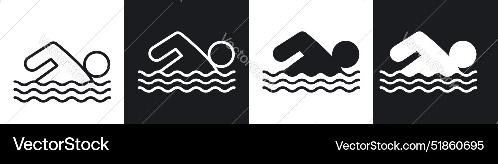 Swimmer liner and solid icon set in black color Vector Image