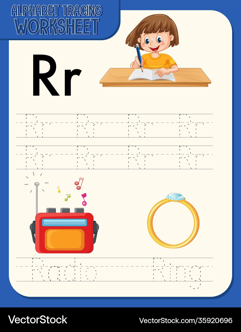 Alphabet tracing worksheet with letter r Vector Image