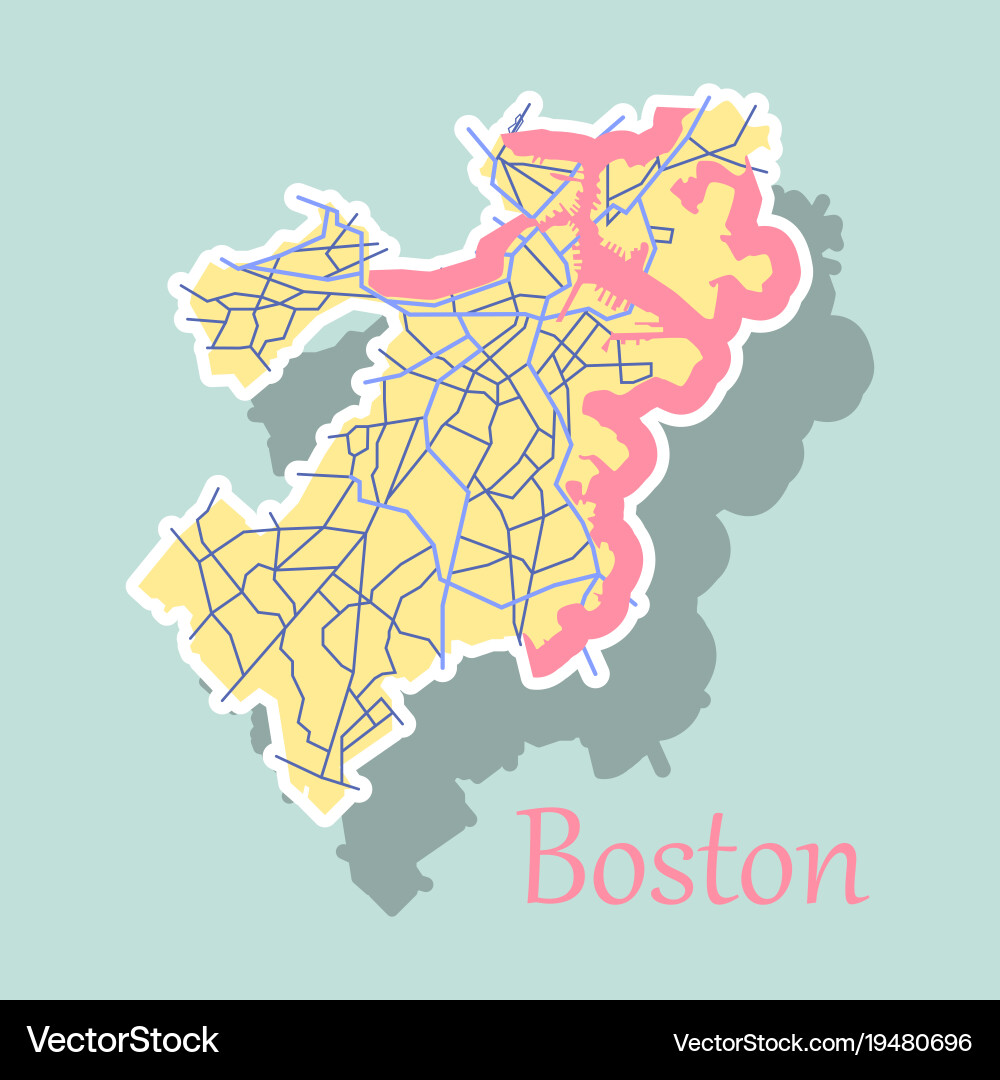 Map of boston city sticker Royalty Free Vector Image