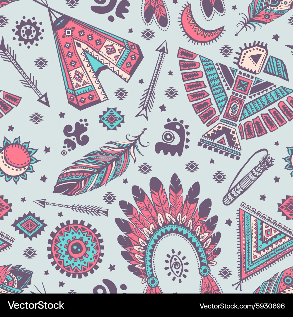 Seamless pattern with native american Royalty Free Vector
