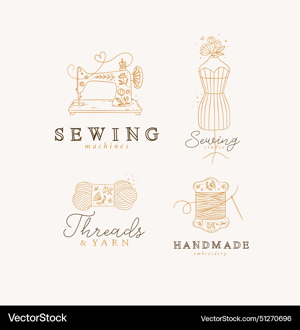 Sewing symbols with lettering beige Royalty Free Vector