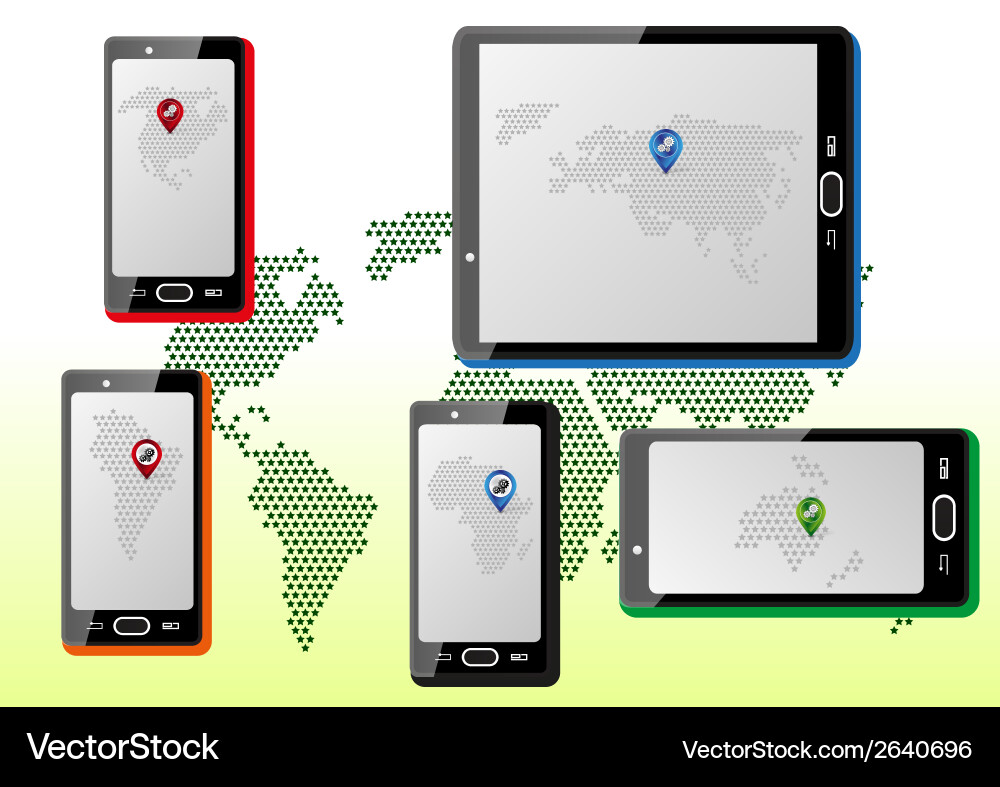 Smart phones with maps Royalty Free Vector Image