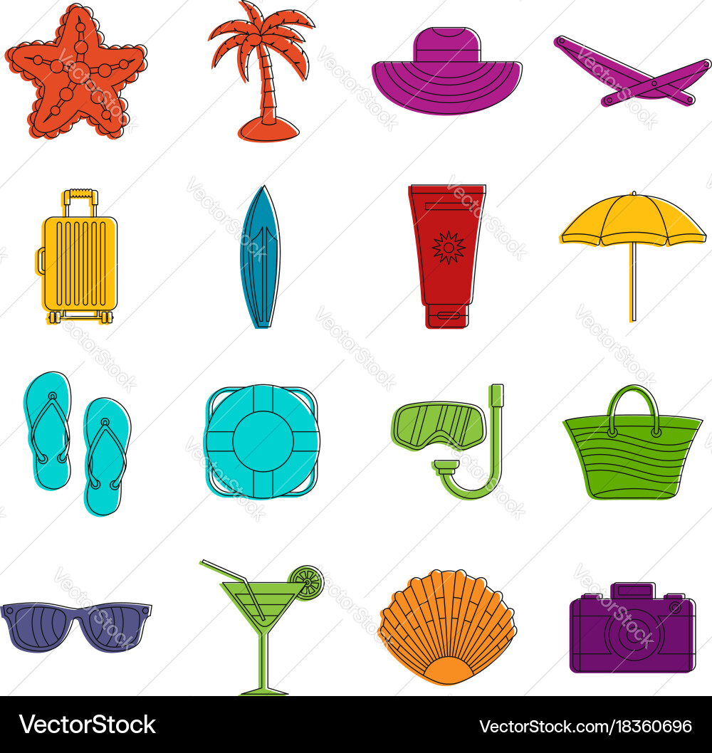 Sommer Rest Icons doodle set Lizenzfreies Vektorbild