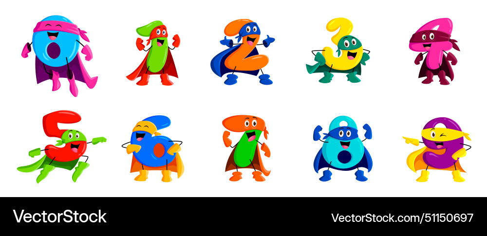 Cartoon math number superhero funny characters Vector Image