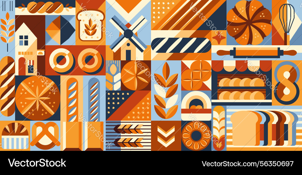 Geometric bread and pastry mosaic retro pattern Vector Image