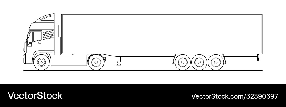 Outline LKW LKW LKW mit Auflieger Seitenansicht Vektorbild