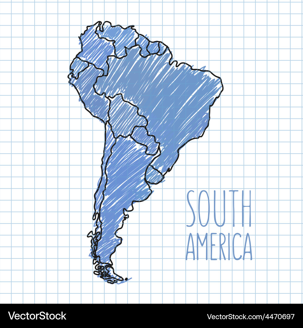 Pen hand drawn south america map on paper Vector Image