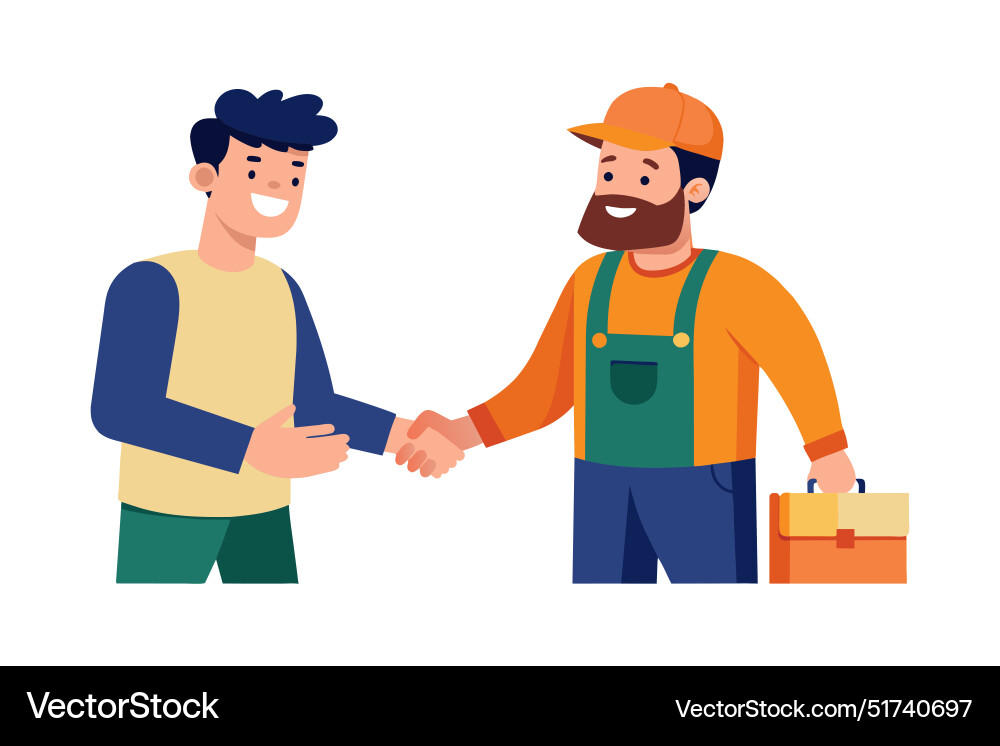 Professional contractor shakes hands with happy Vector Image