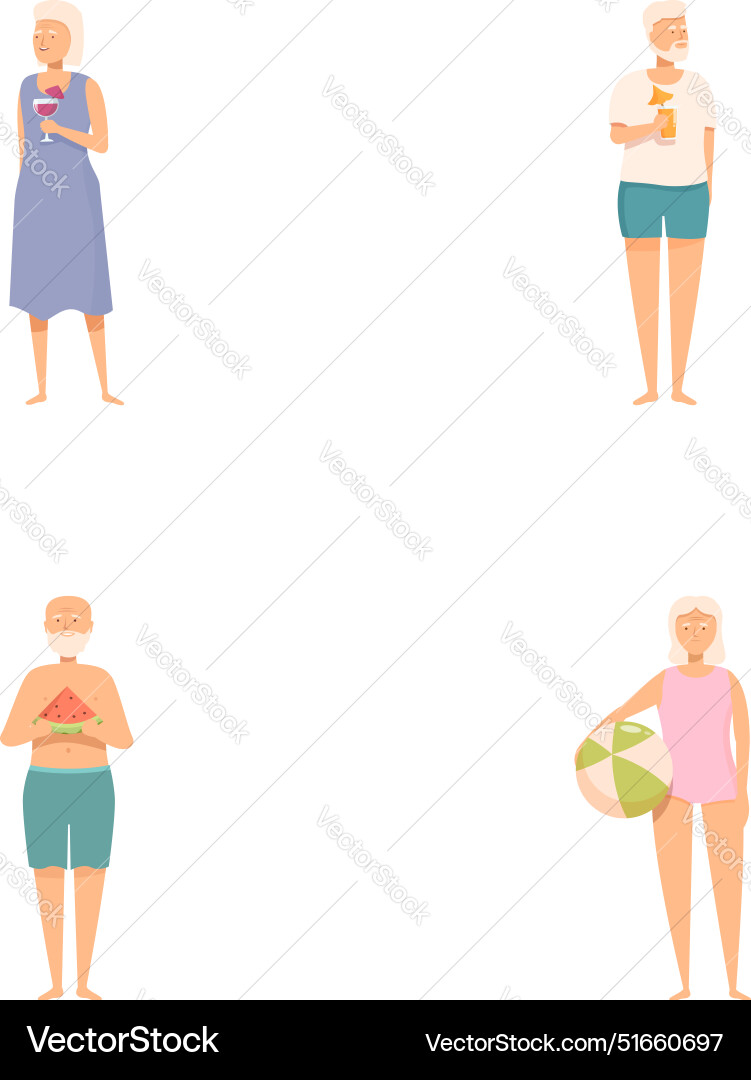 Senior Summer Fun Elderly Couples On Vacation Vector Image