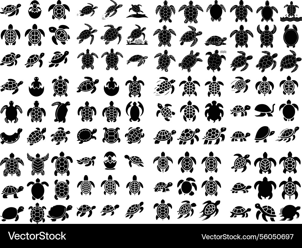 Turtle icon black line art logo set Royalty Free Vector