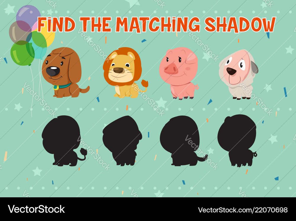 Animals shadow matching game for kids Royalty Free Vector