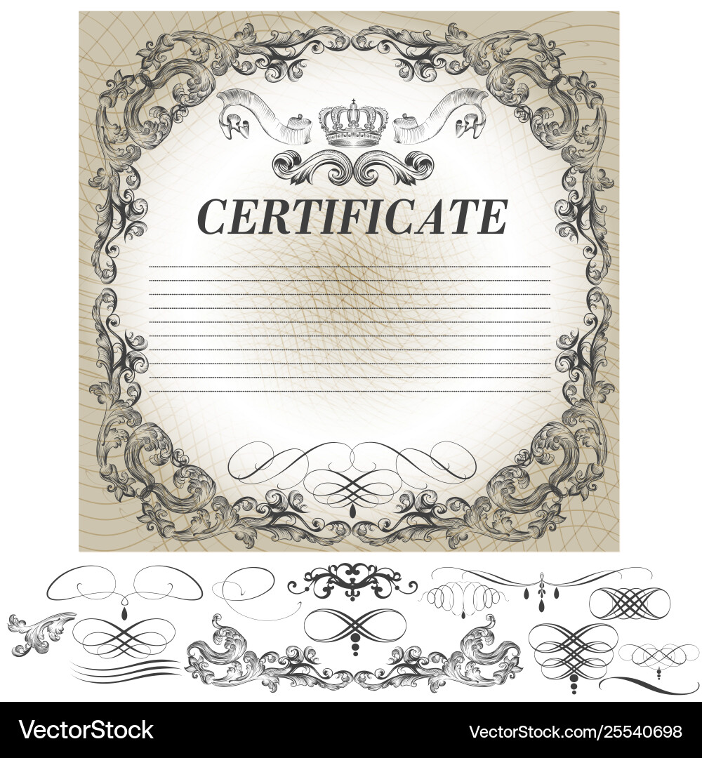Certificate design with calligraphic elements Vector Image