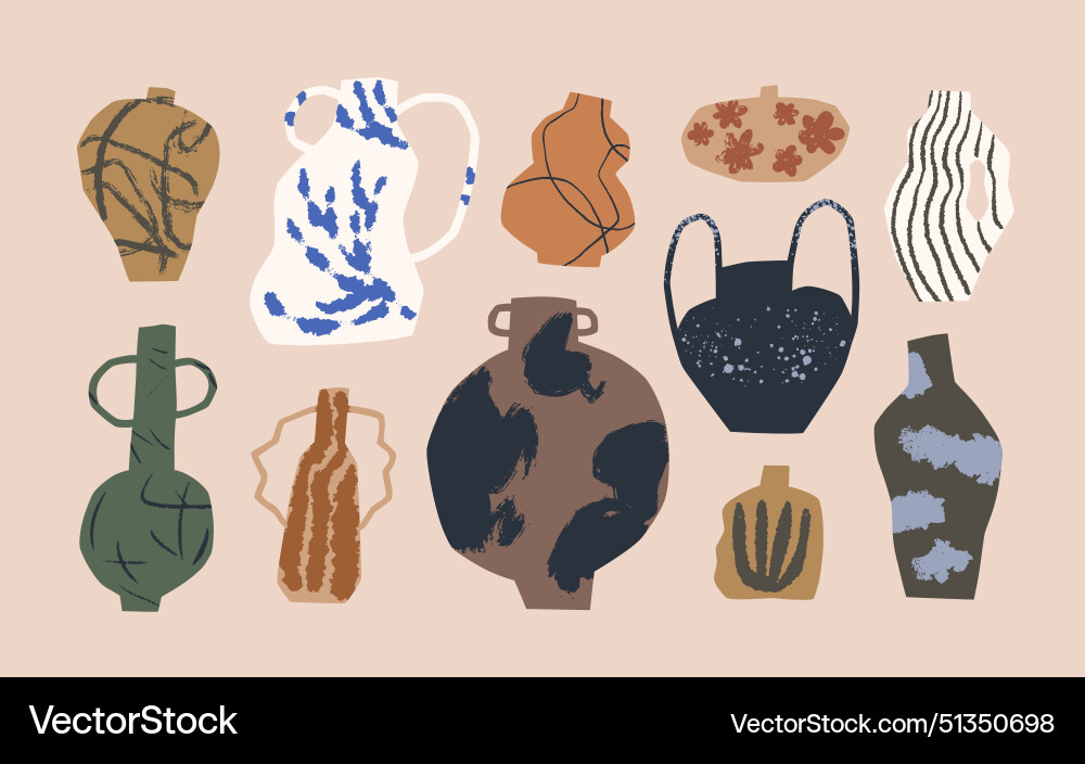 Modern pottery set trendy flower vases ceramics Vector Image