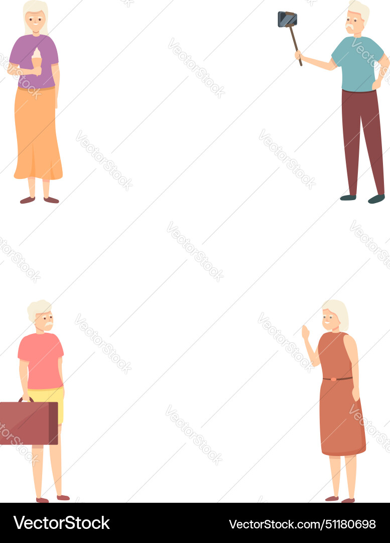 Seniors activity icons set cartoon old Royalty Free Vector