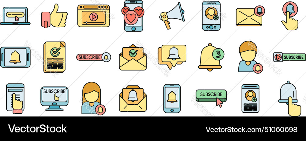 Subscribe icons set color line Royalty Free Vector Image