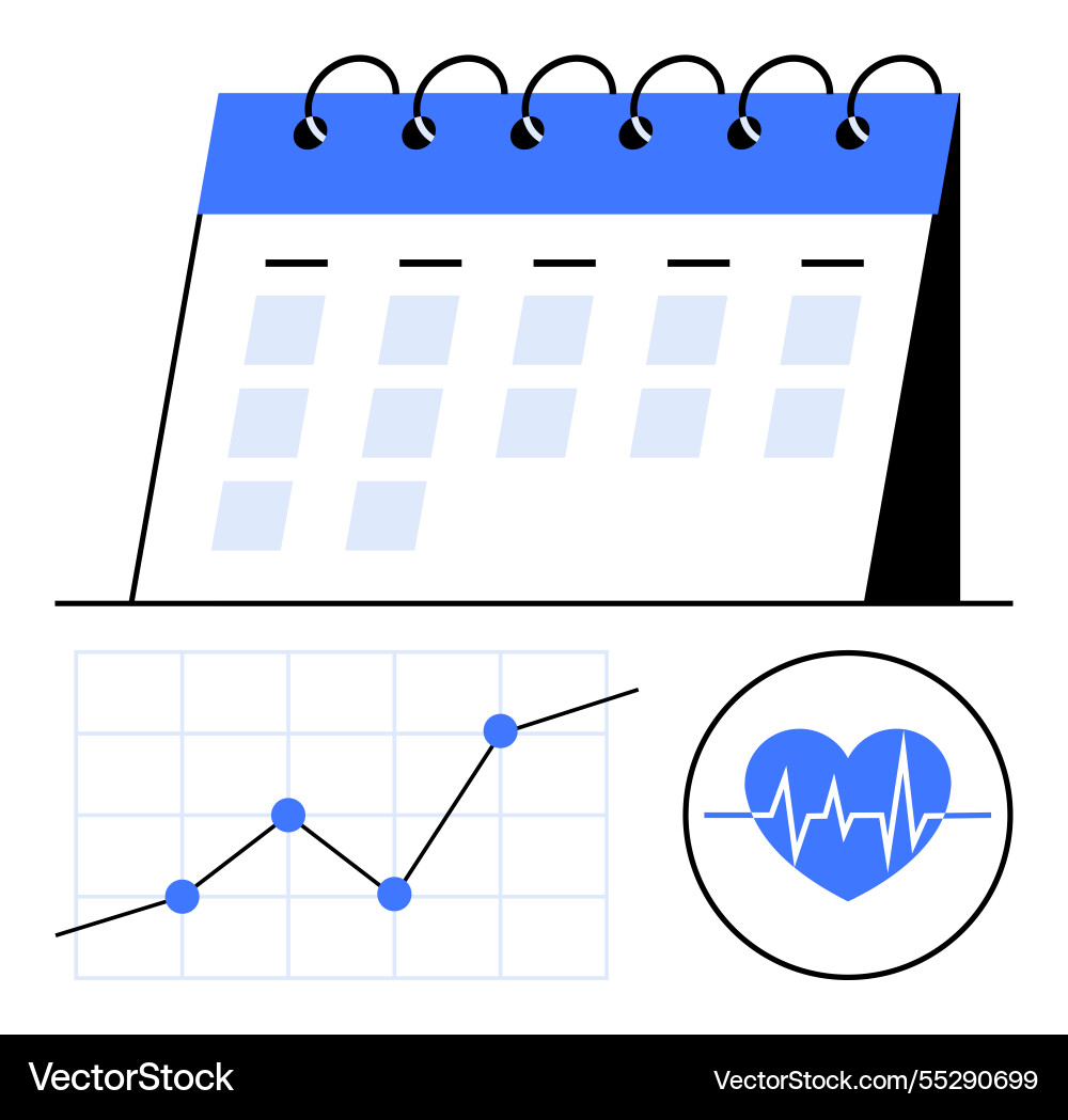 Calendar with growth chart and heart pulse symbol Vector Image