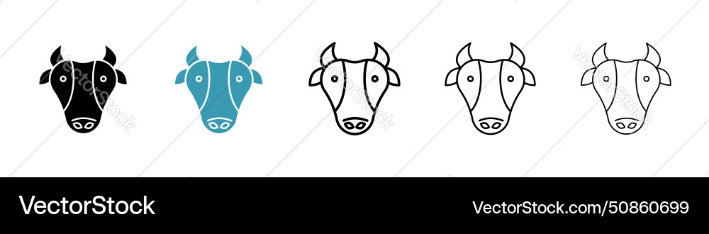 Cow icon set farm face symbol cattle horn Vector Image