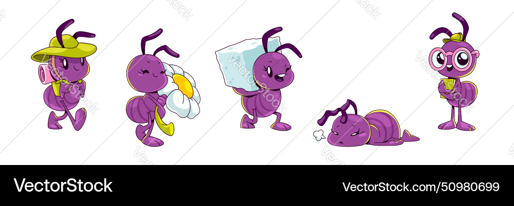 Cute ant cartoon character in different poses Vector Image