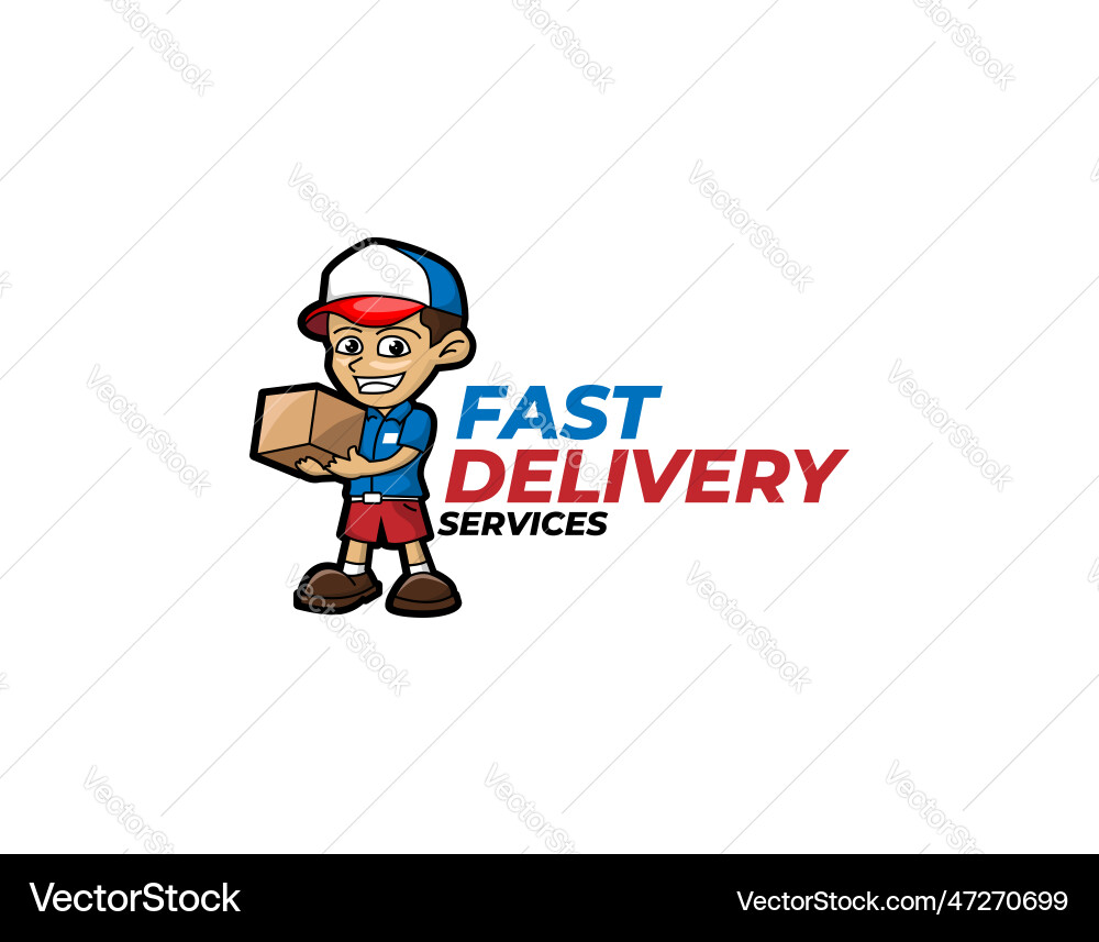 Delivery man with box service logo design template